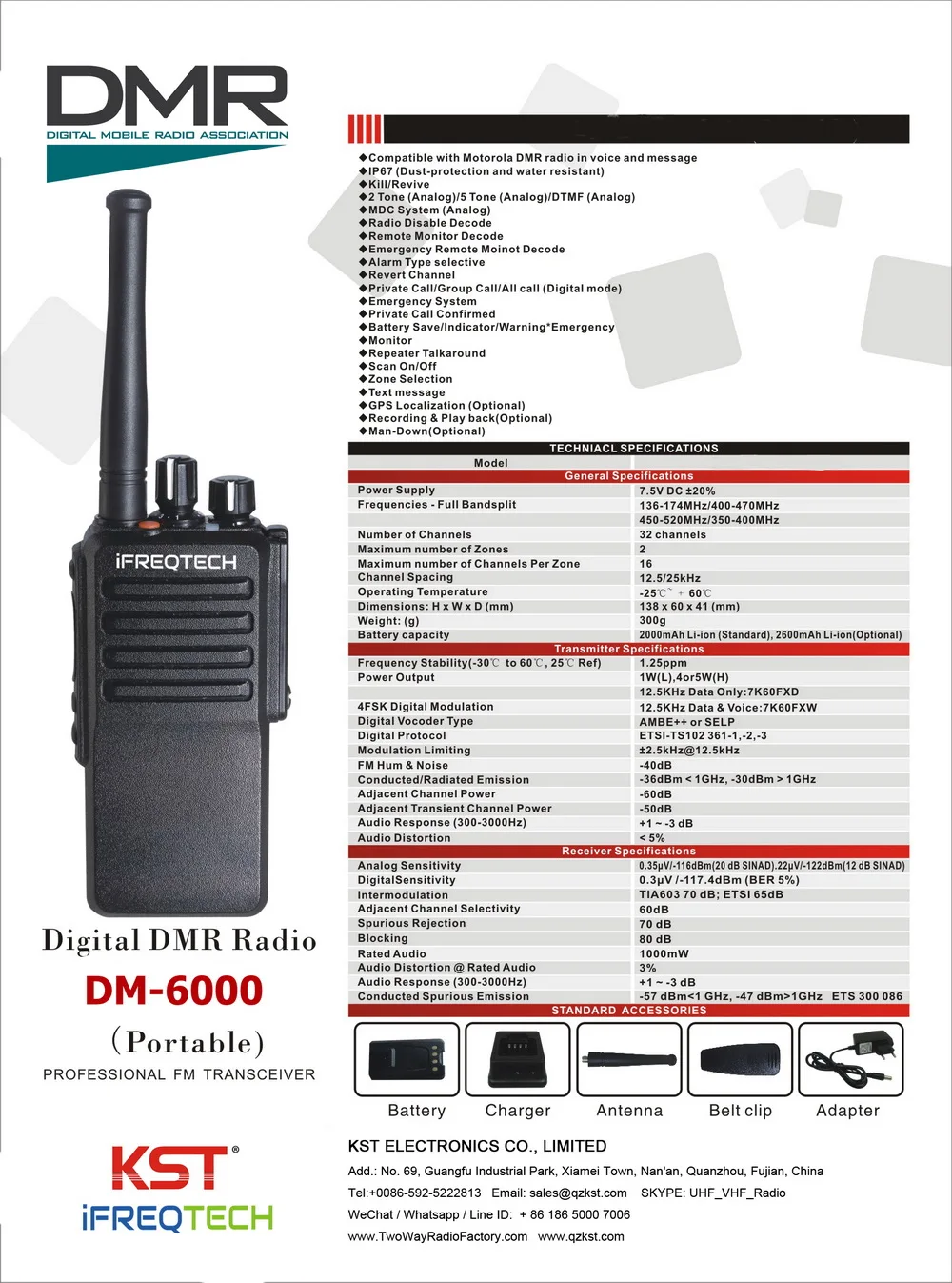 5w Uhf400-470mhz 450-520mhz Scrambler Kst Dm-6000 Ip67 Waterproof Dmr ...