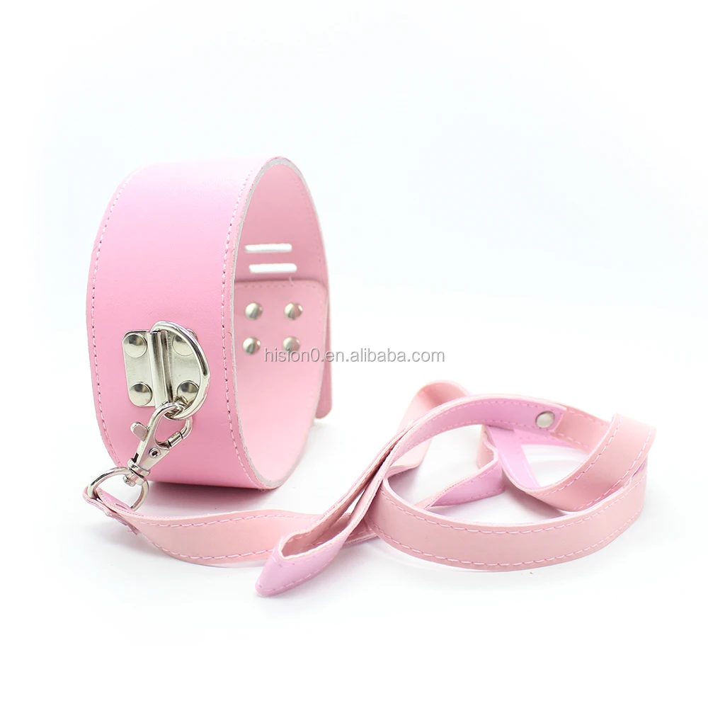 Adjustable Size Pu Leather Pink Collar With Leash Black Bondage Sex ...