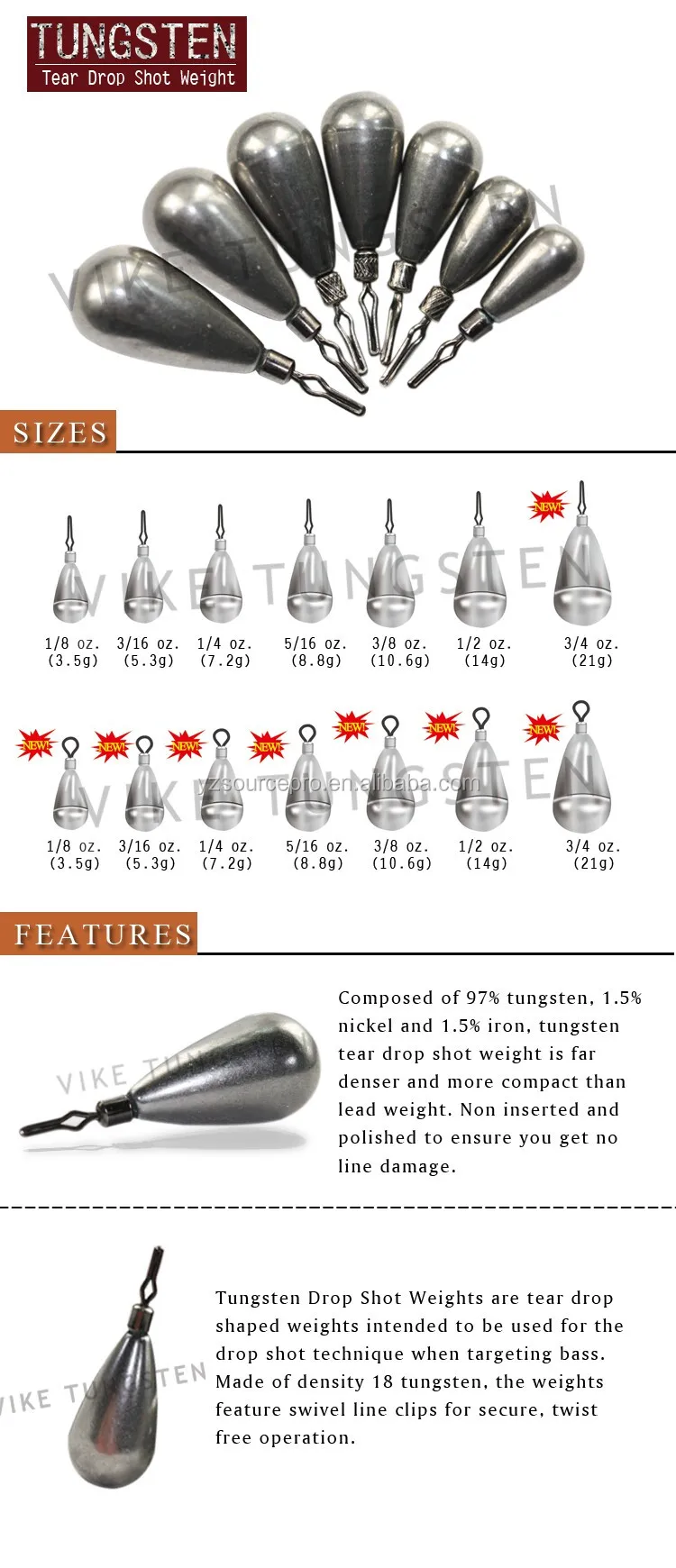 Tungsten Tear Drop Shot Fishing Sinker 3/16 Oz - Buy Tungsten Fishing ...
