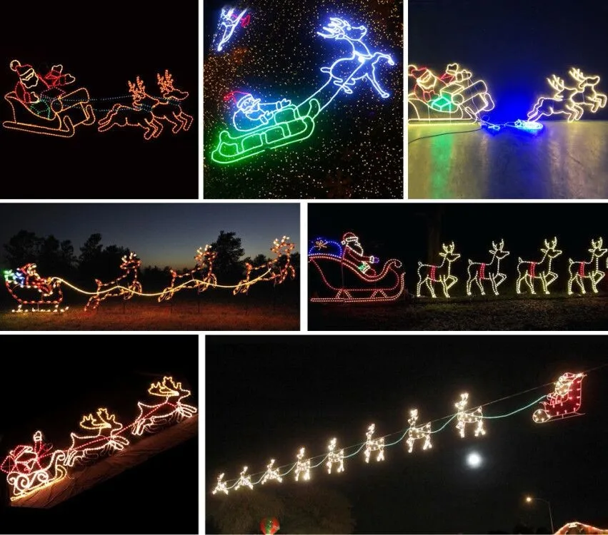 Christmas Decoration Outdoor Rope Light Up Santa In Sleigh With Running ...