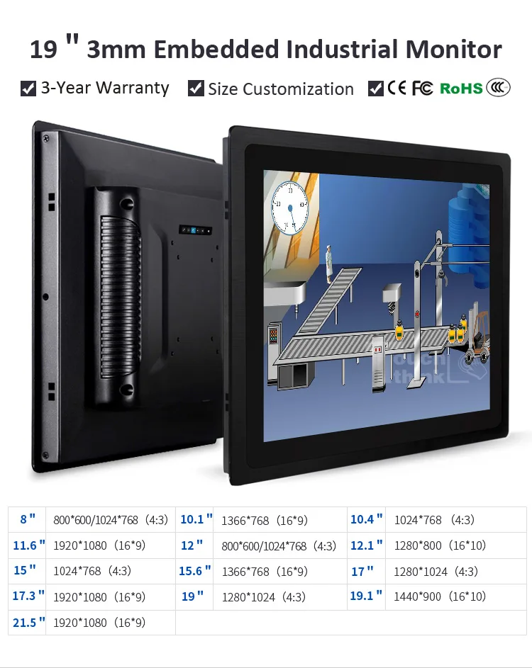 17 19 19.1 Inch Industrial Control Dvi Hmi Input 4:3 Kiosk Embedded ...