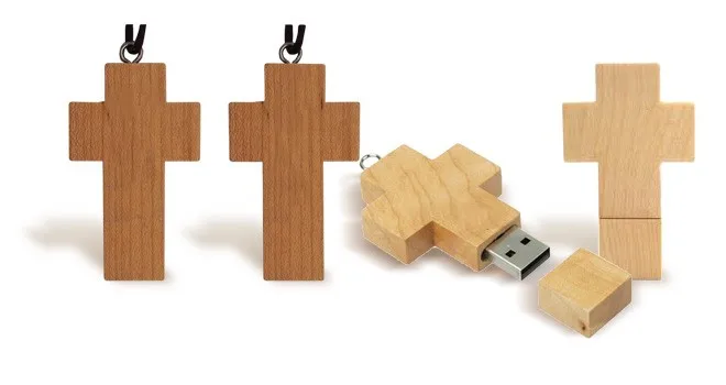 Giveaways Wooden Cross Shape USB Flash Drive Memory Stick