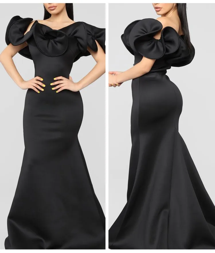 Floral Off Shoulder Evening Dress Gowns Structured Ruffle Maxi Dresses ...