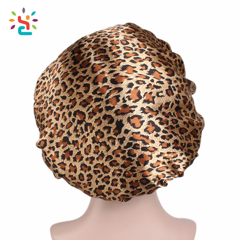Custom Hair Silk Satin Bonnet Sleep Cap Women Shower Cap Ladys Leopard ...