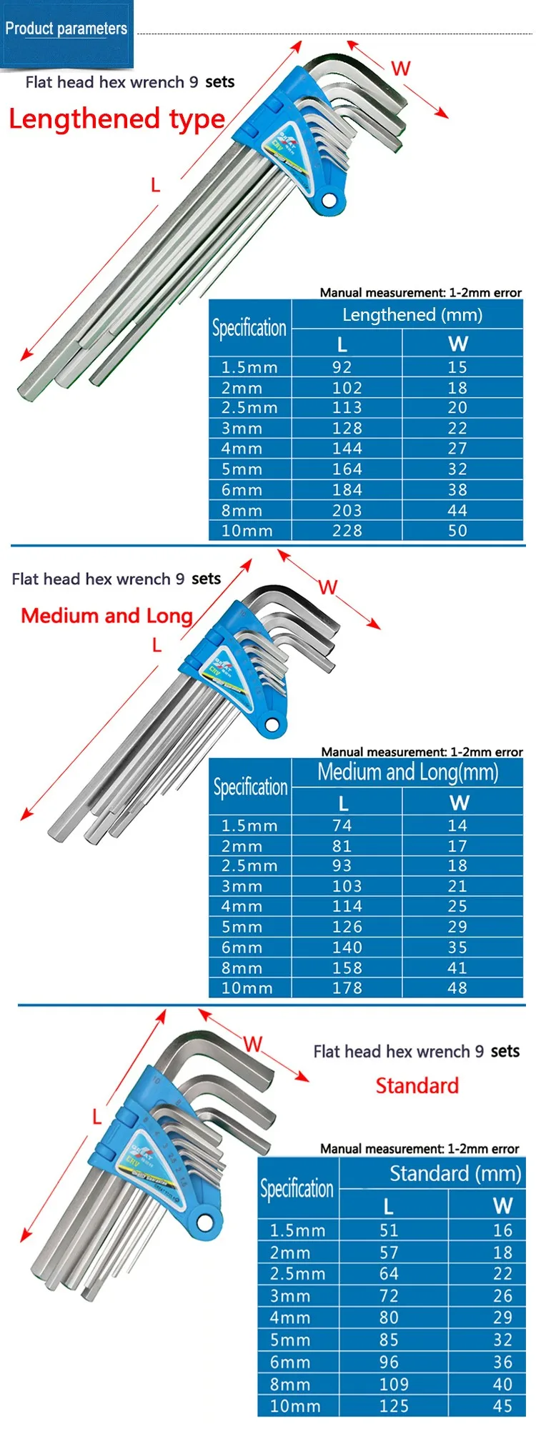 9 Pcs L-shape Hex Key Repair Tools Powerful Type Allen Wrench Set High ...