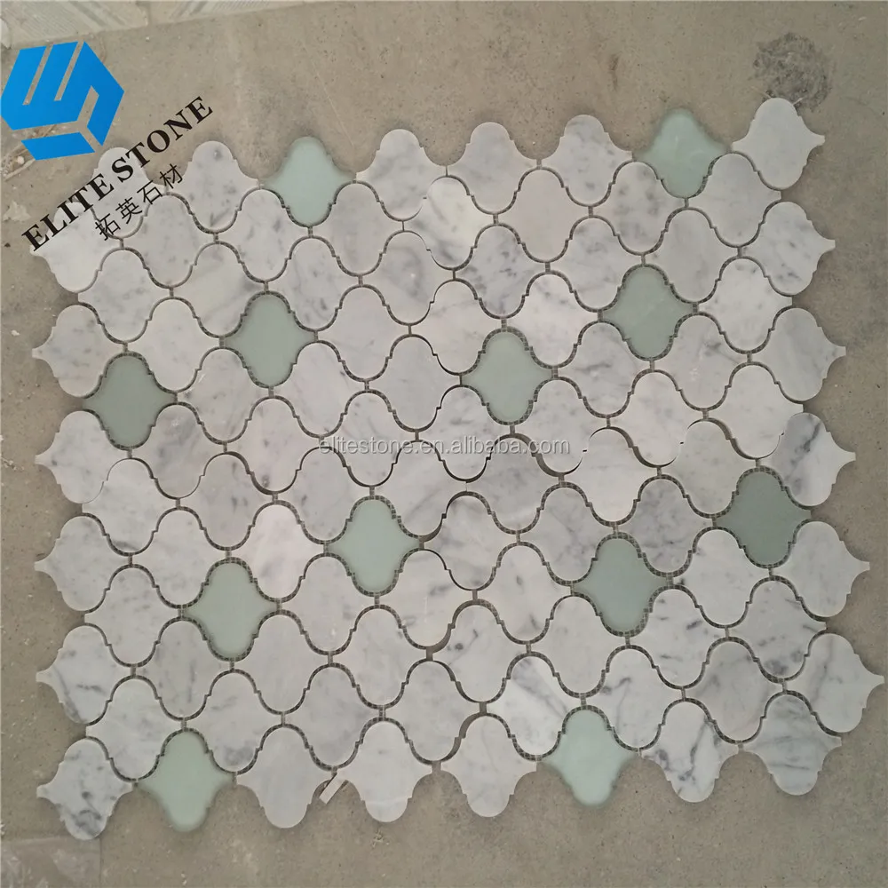 White Carrara Polishing Marble Lantern Shaped Tile Mosaic For Wall ...