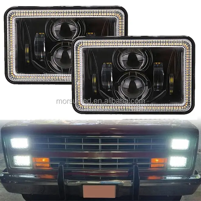 4x6 Inch 55w Led Headlights 6x4 Inch Black Chrome Sealed Single Beam ...
