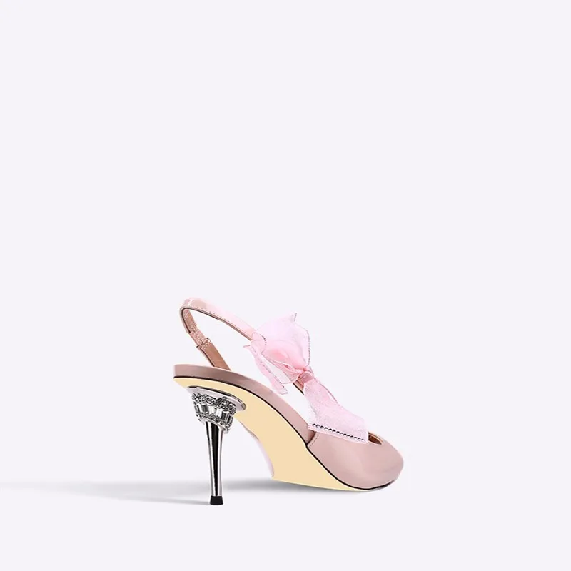 Pink Color Patent Leather Bowknot Ribbon High Heel Pointed Toe ...