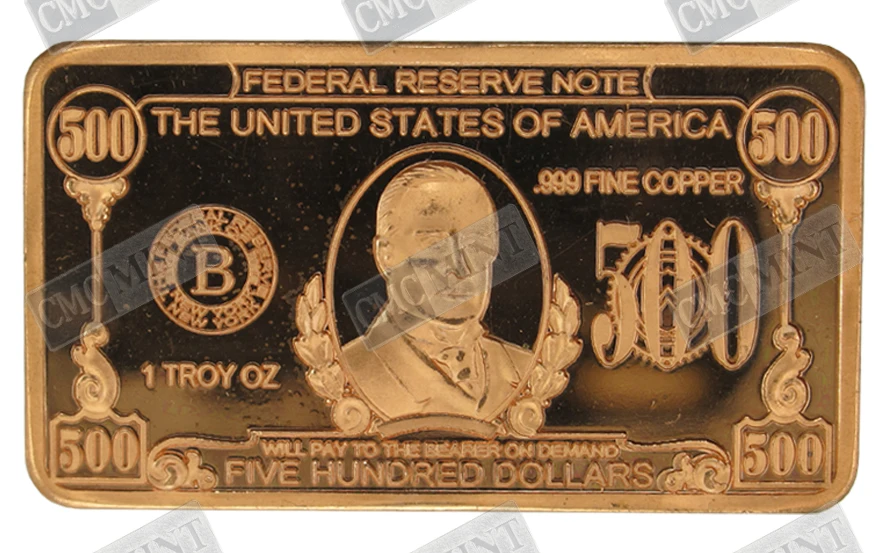 1 Oz 999 Fine Copper Five Hundred Dollars Usa Bill Bar 50.2*28.2*3.2mm ...