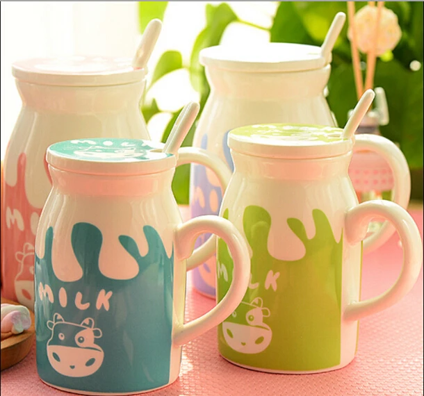 Cartoon Design Unique Handle Kids Milk Cup With Lid And Spoon - Buy Mug ...
