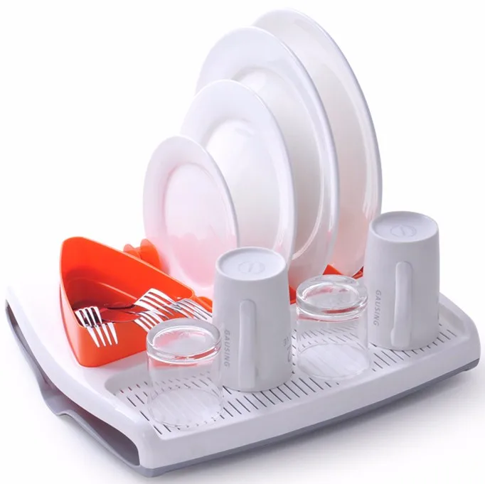 Sky Blue Plastic Dish Drainer - Plate Drying Rack With Cutlery Holder ...