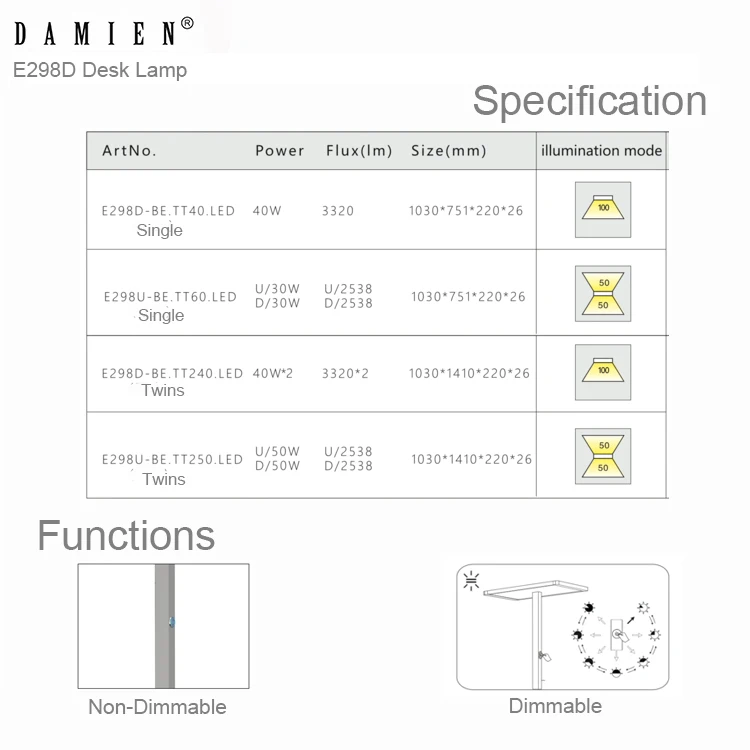 Damien E298D LED Dimmable Workstation Lamp for Modern Offices