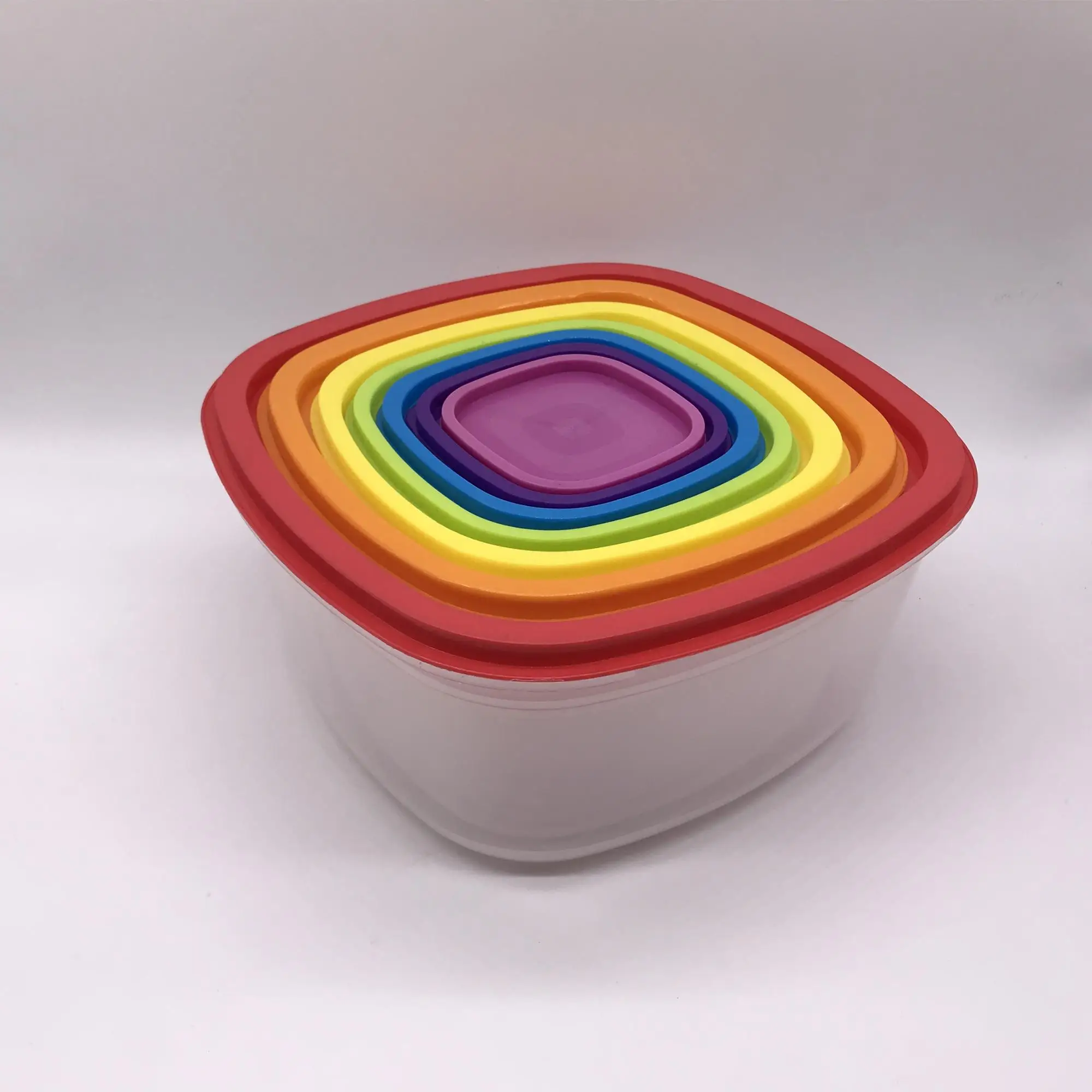 Qm Bpa Free 7pcs Square Rainbow Container Set Transparent Plastic Food ...