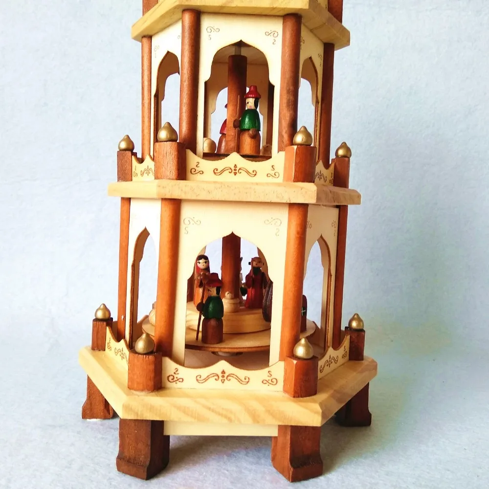 3 Tier Wooden German Christmas Pyramid with Tealight Candle Holders