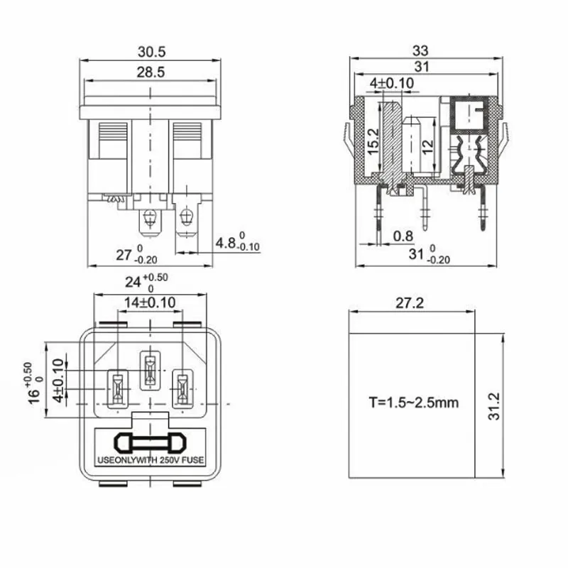Iec 60320 C14 Power Socket Ac 3pins Male 10a250v With Fused Hold Snap ...
