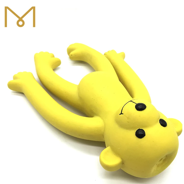 Latex Rubber Squeaker Long Legged Monkey Dog Toy Yellow 11-Inches Long