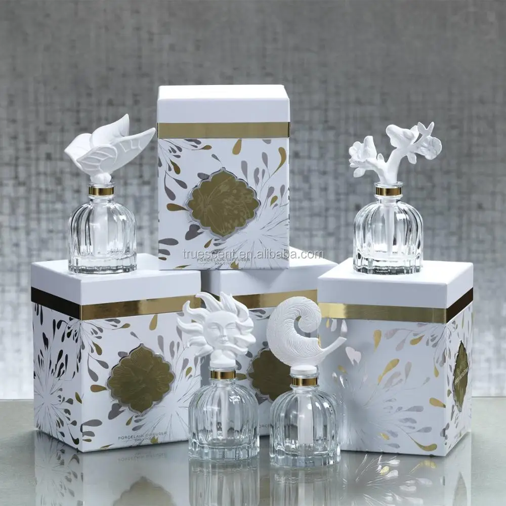 100ml Clear Round Glass Diffuser Bottle Ceramic Flower Fragrance ...