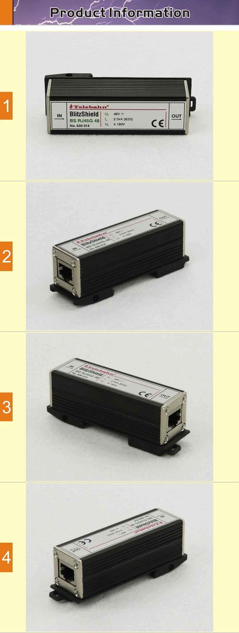 48v Din Rail Rj45 Connector 1000mbps Spd Surge Protector For Cat5/cat6 ...