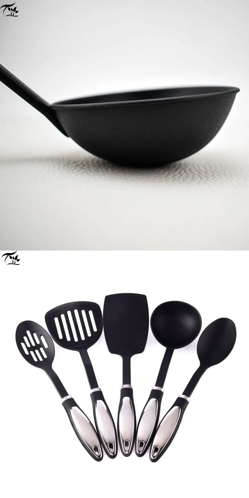 Kitchen Utensil Black Cooking Spoon Kitchen Tools Nylon Ladle - Buy ...