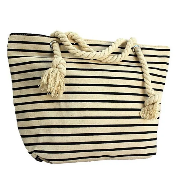 Cheap Wave Stripes Canvas Rope Handle Beach Bag - Gift & Promotion