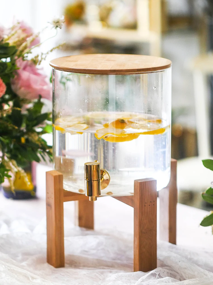 Handmade 5l Borosilicate Glass Water Tank Drink Dispenser With Wood Tap ...