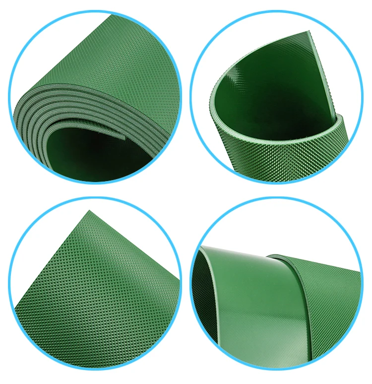 Wear Resistant Green PVC Flat Belt Conveyor - Diamond Pattern