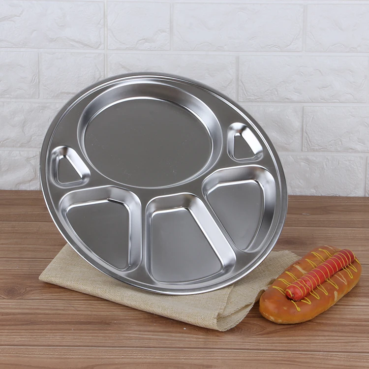 Stainless Steel Fast Food Plate 6 Lattice Metal Tray School Lunch Box ...