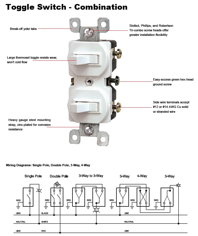 15 Amp 120 Volt Duplex Style Two Single Pole Combination Switch With Ul ...