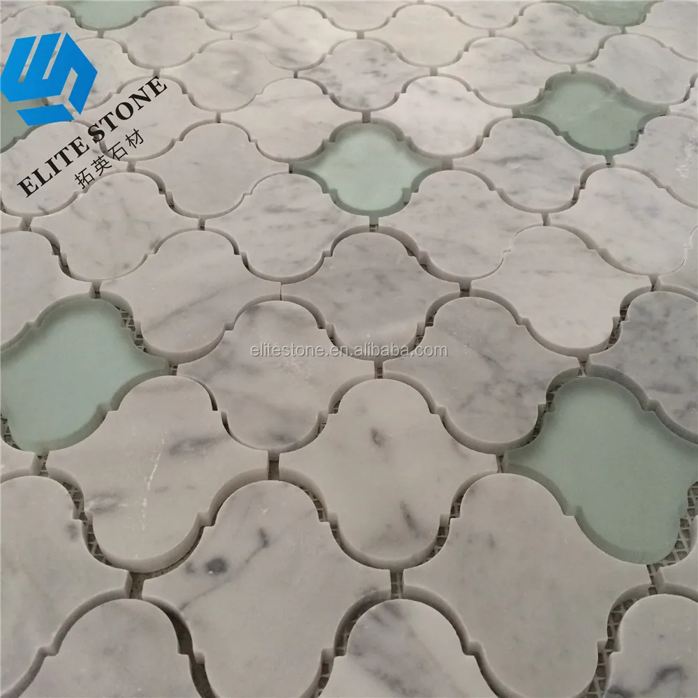 White Carrara Polishing Marble Lantern Shaped Tile Mosaic For Wall ...