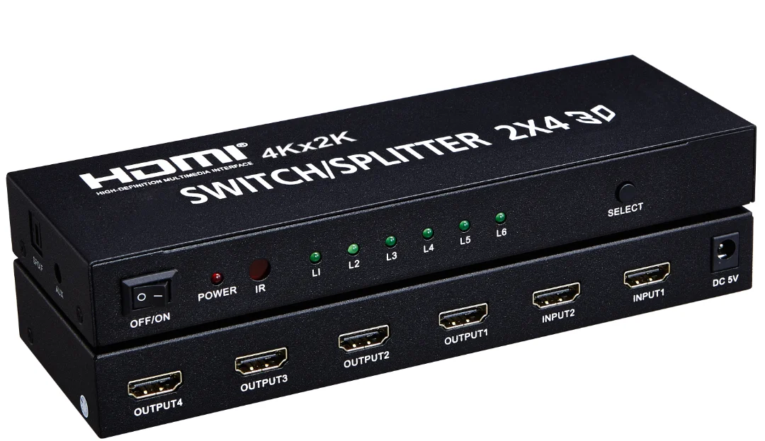 HDMI Switch/splitter 2x4 - 4K Video Output with 3D Support