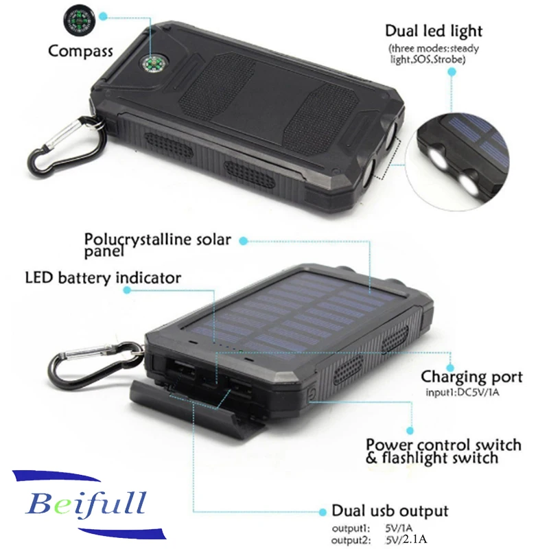 Outdoor Waterproof Solar Power Bank 8000mah Portable With Illuminated ...