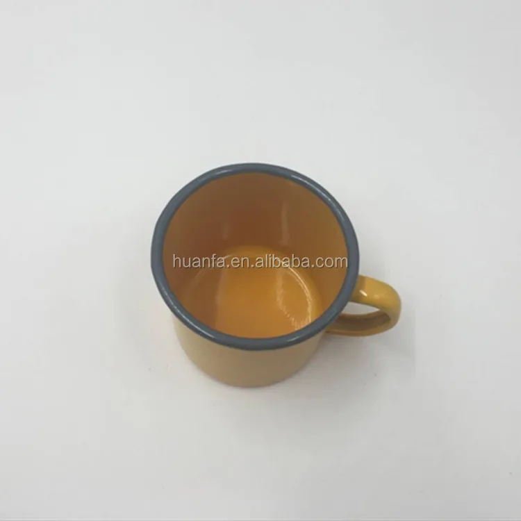벨 모양 Pantone 색깔 7548c 노란 사기질 금속 무쇠 야영 찻잔을 가진 회색 7545c 변죽 - Buy 에나멜 머그잔 ...