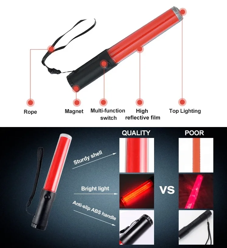 Red And Blue 26cm Length Led Traffic Flashing Light Stick Batons With ...