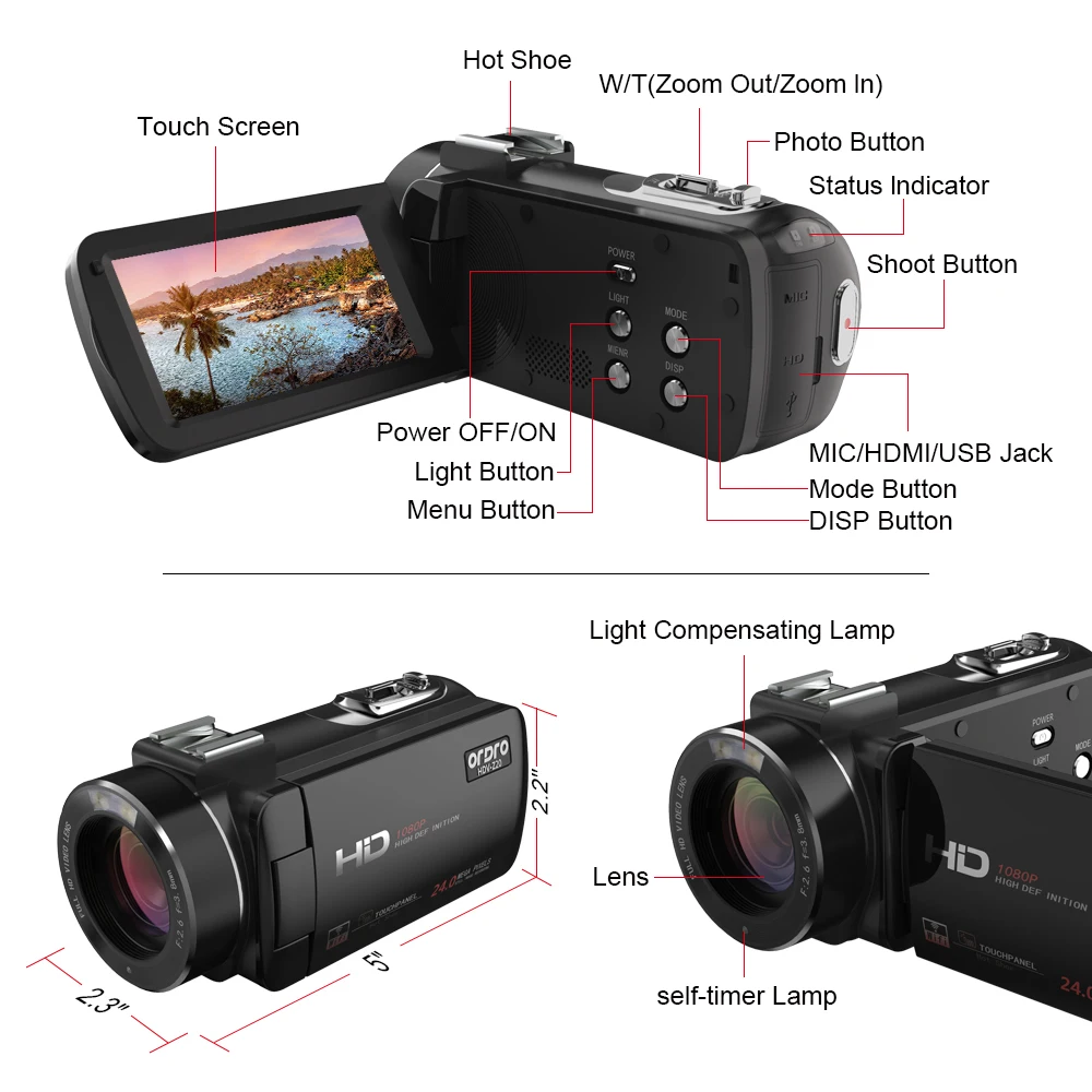 Ororo 1080p 30fps Full Hd Camera Hd Video Camera With Hot Shoe Portable ...