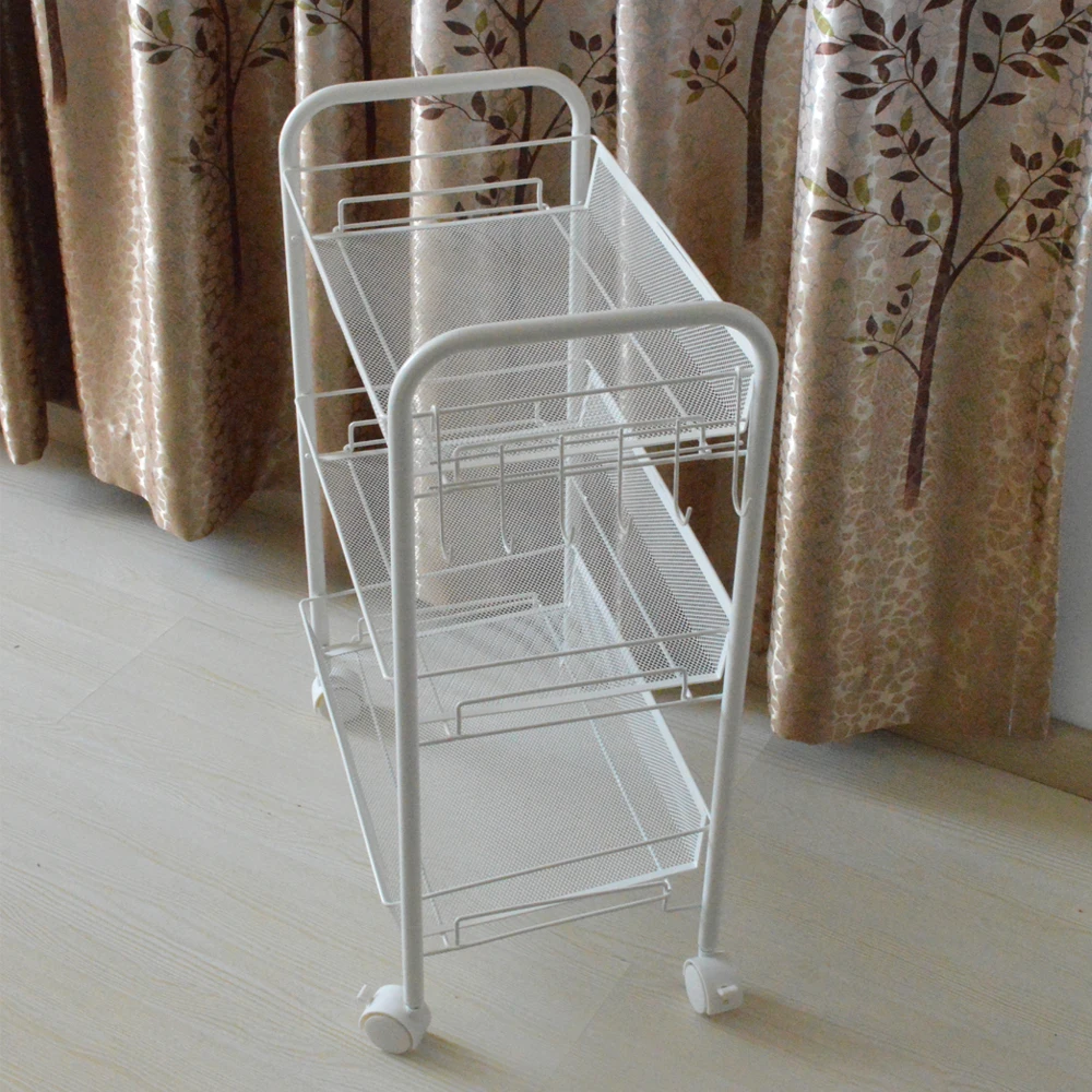 3-tier Metal Mesh Rolling Cart Kitchen Serving Trolley Storage Cart ...