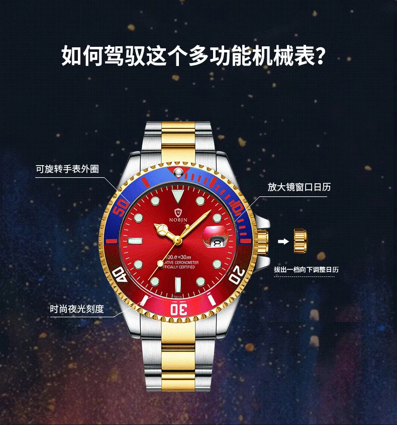 NOBJN T801A Multifunction Men's Business Watch - Custom Logo