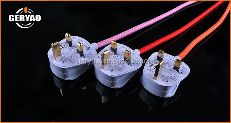 Uk Bs Plug With Coloured Fabric Wire,British 3 Pin Plug With Braided ...