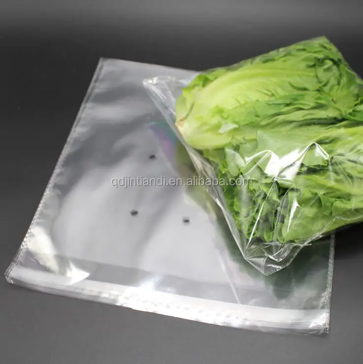 Clear Self Adhesive Bag With Vent Holes Vegetable Packaging Plastic ...