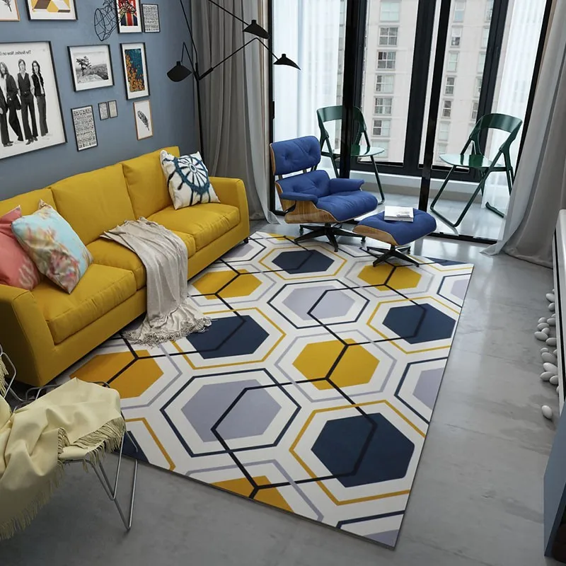 Blue Color Geometric Pattern Carpet - Anti-Slip & Durable