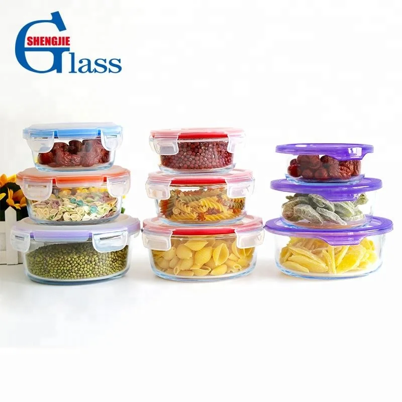 Microwave Safe High Glass Food Storage Containers Set Round Lunch Box ...
