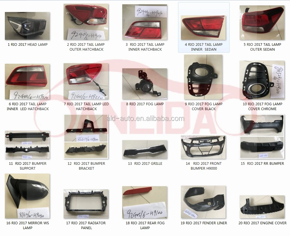 Tail Lamp 86811-G6000 & Fender Liner for PICANTO 2017-19