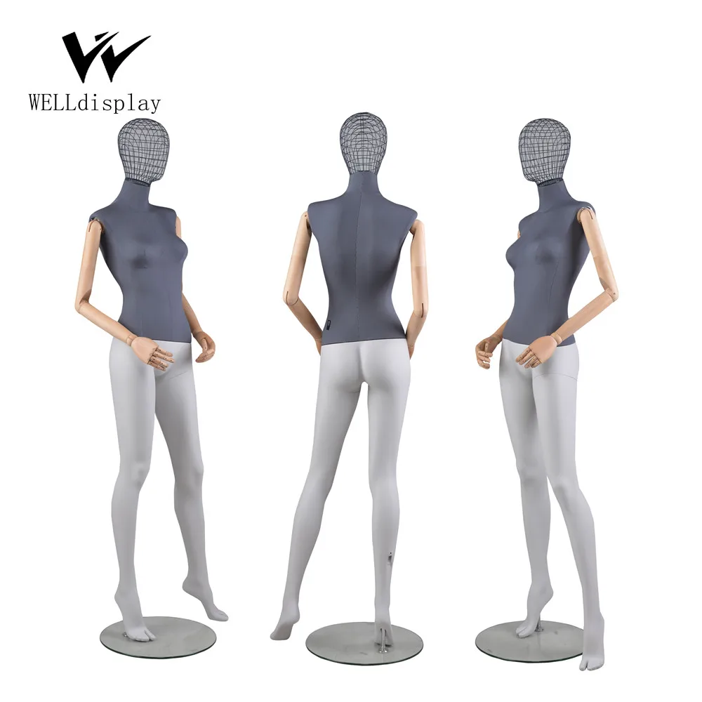 Fashion Mannequins Grey Fabric Upper Torso Wire Head European Female ...