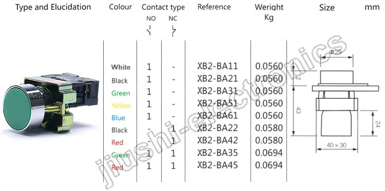 XB2-BA31 Metal Momentary Push Button Switch - 1NO Green 22mm