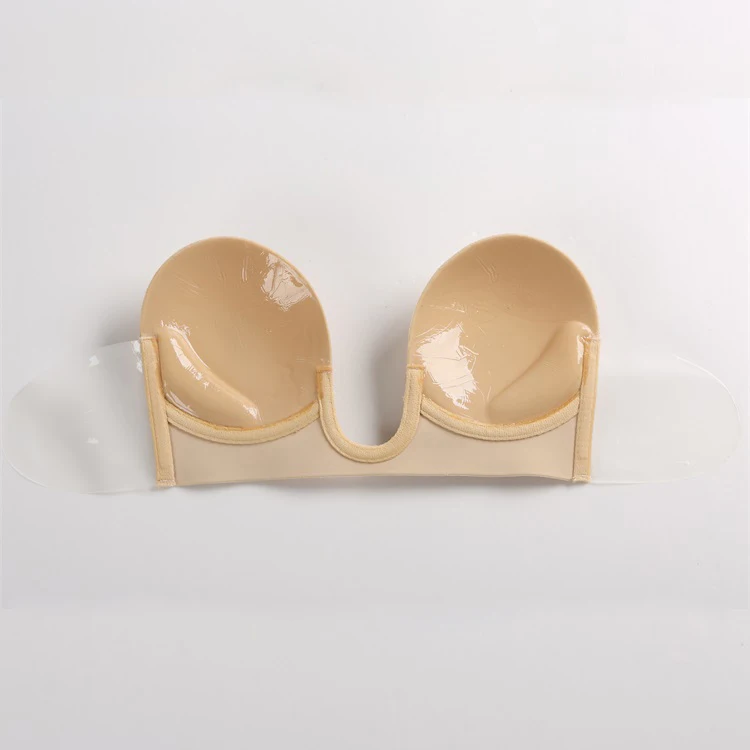 Black Flesh Color One Piece Deep U Stype Push Up Cups Invisible Bra ...