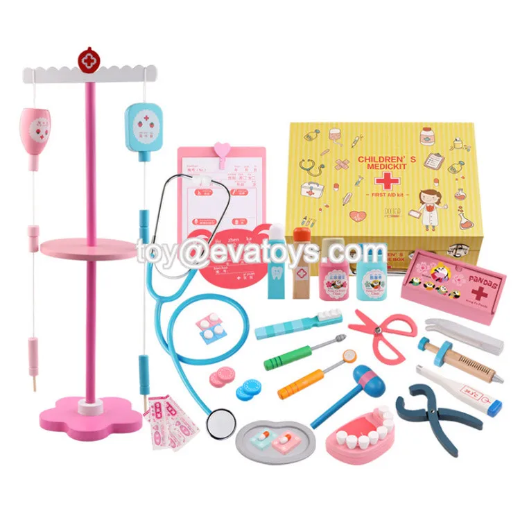 New Hottest Play First Aid Toy Wooden Kids Doctor Kit With Medicine ...