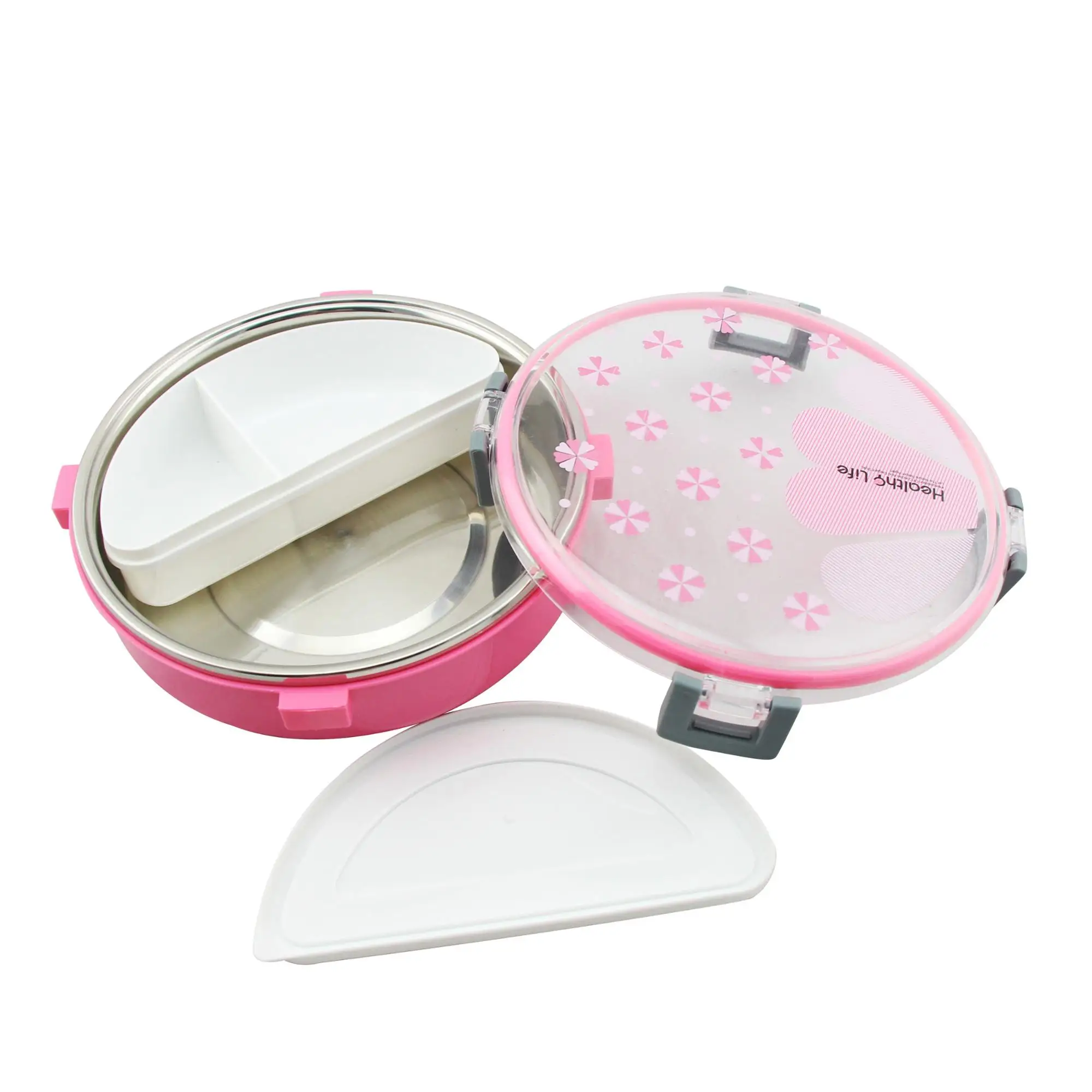 Round Tiffin Lunch Box Stainless Steel And Plastic Lunch Box Leakproof ...
