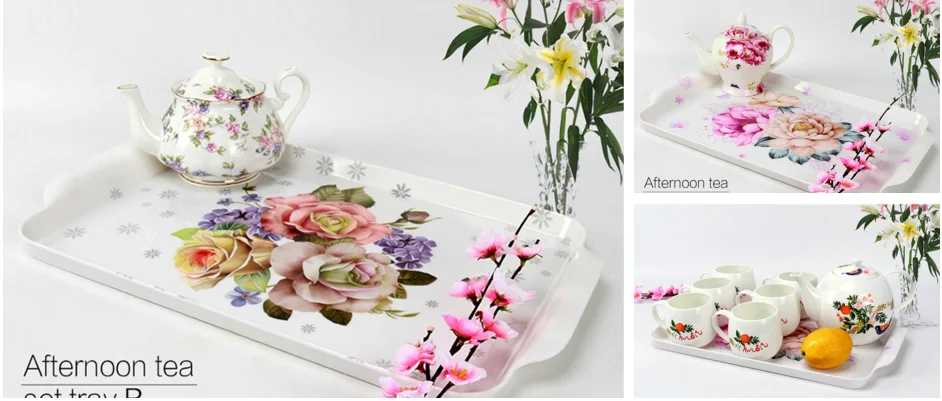 Beautiful Flower Trays Plastic Afternoon Tea Set Tray Melamine Material ...