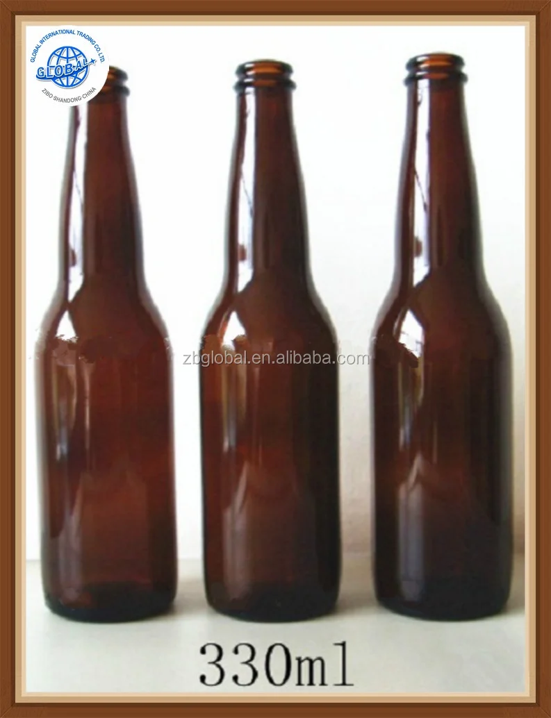 Hot Sale 330ml Long Neck Amber Beer Custom Glass Bottle With Crown Cap ...