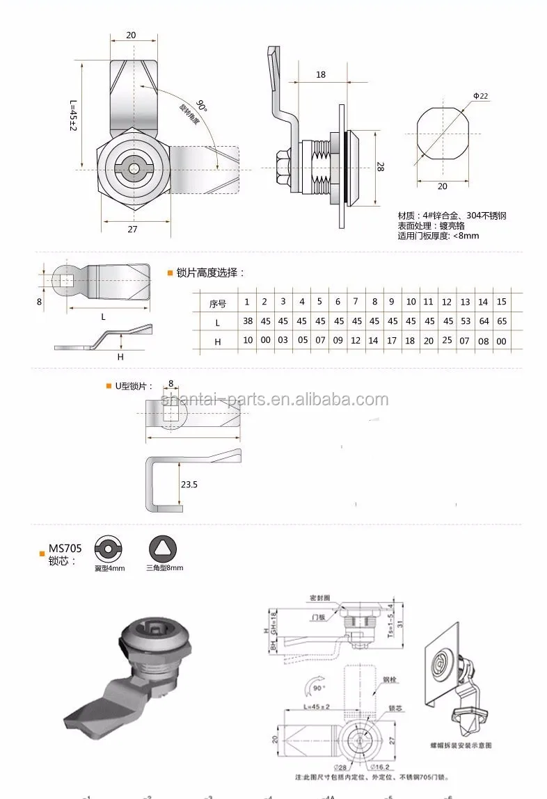 Triangle Head Quarter Turn Electrical Cabinet Triangle Key Lock - Buy ...