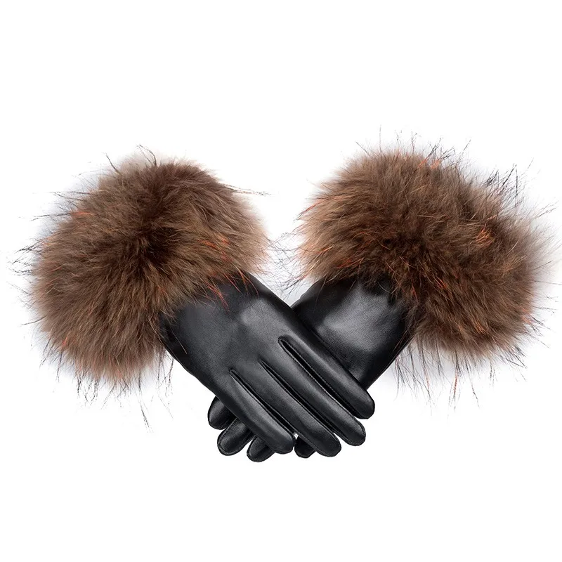 Womens Luxury Mink Fur Leather Gloves - Warm & Stylish